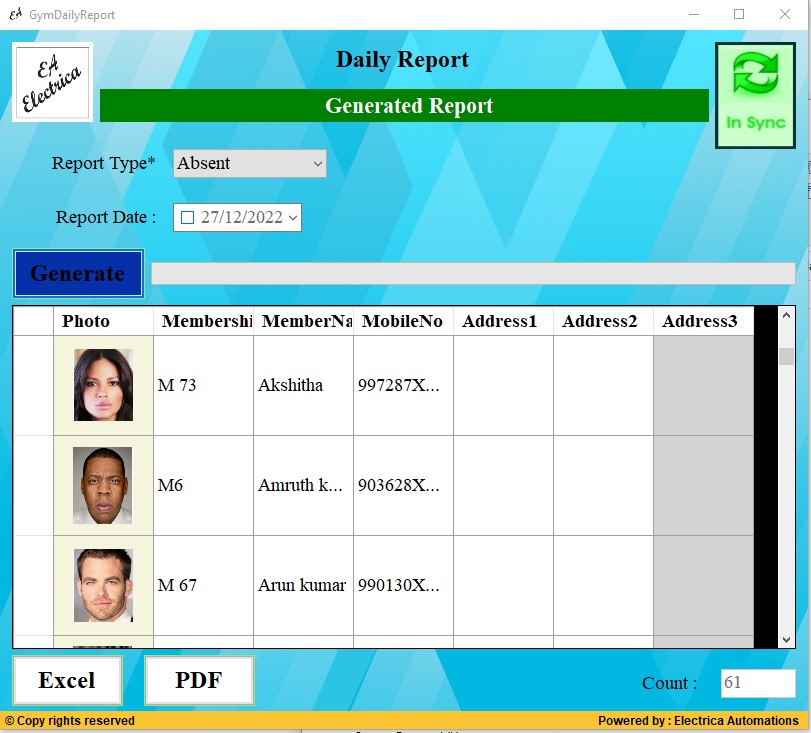 This report will show the attendance report of a member for a ...